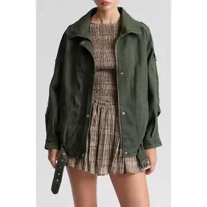 Avec Les Filles Denim Belted Bomber Jacket - Caper