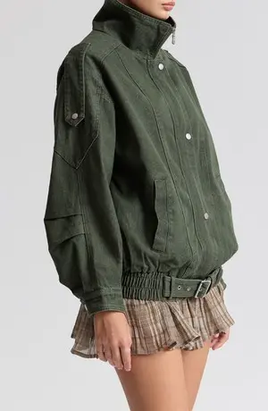 Avec Les Filles Denim Belted Bomber Jacket - Caper