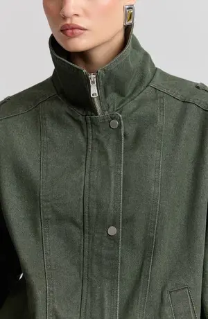 Avec Les Filles Denim Belted Bomber Jacket - Caper