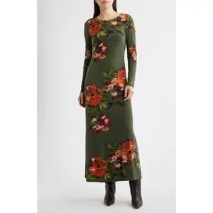 Julia Jordan Placed Floral Long Sleeve Dress - Green Multi