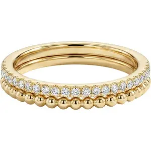 Argento Vivo Bezel Set Cubic Zirconia & Milgrain Ring Set - Gold