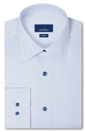 David Donahue Regular Fit Microcheck Cotton Dress Shirt - Blue/berry