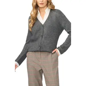 Halogen Mixed Media Twofer V-neck Cardigan - Medium Heather Grey