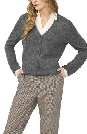 Halogen Mixed Media Twofer V-neck Cardigan - Medium Heather Grey