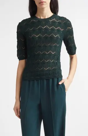 Vince Pointelle Knit Cotton Blend Sweater - Juniper