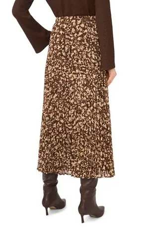 Halogen Pleated Patterned Midi Skirt