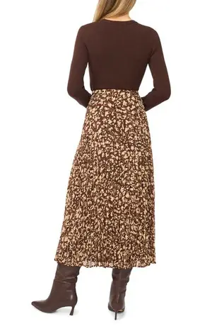 Halogen Pleated Patterned Midi Skirt