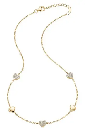 Argento Vivo Pavé Heart Station Necklace - Gold