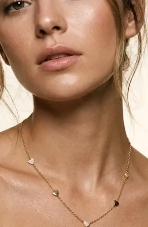 Argento Vivo Pavé Heart Station Necklace