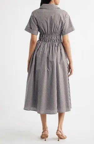 EN SAISON Stripe Short Sleeve Cotton Blend Midi Shirtdress
