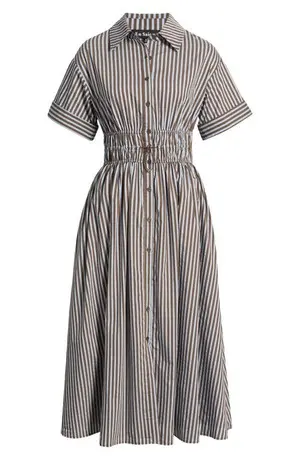 EN SAISON Stripe Short Sleeve Cotton Blend Midi Shirtdress