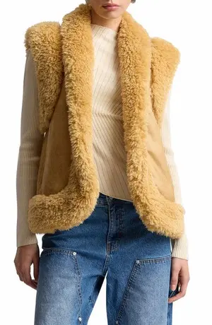 Avec Les Filles Faux Shearling Vest - Toffee
