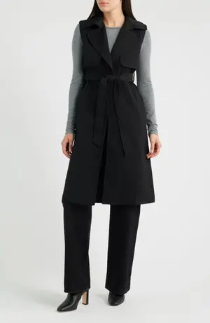 Halogen Sleeveless Belted Trench Coat