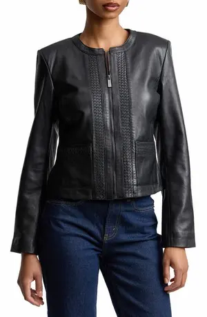 Bagatelle Basketweave Detail Leather Jacket Black