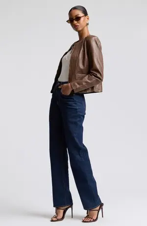 Bagatelle Basketweave Detail Leather Jacket - Saddle