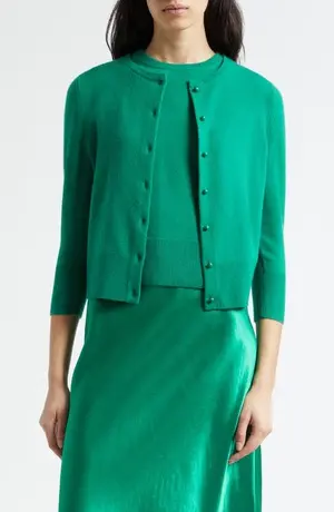 Vince Wool Blend Crewneck Cardigan - Emerald