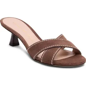 STUART WEITZMAN Minimalist Kitten Heel Slide Sandal - Cigar Suede