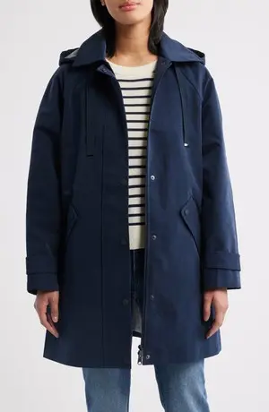 Bernardo Flared Hooded Raincoat - Navy