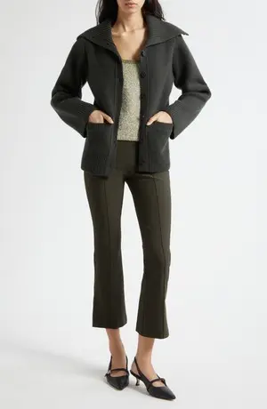 Vince Double Face Wool Blend Turtleneck Cardigan - Dark Thyme