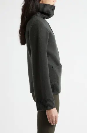 Vince Double Face Wool Blend Turtleneck Cardigan - Dark Thyme