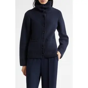 Vince Double Face Wool Blend Turtleneck Cardigan - Twilight Navy