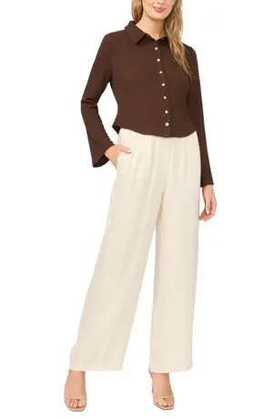 Halogen Flare Sleeve Knit Button-up Shirt