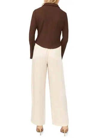Halogen Flare Sleeve Knit Button-up Shirt