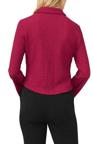 Halogen Flare Sleeve Knit Button-up Shirt - Deep Cherry