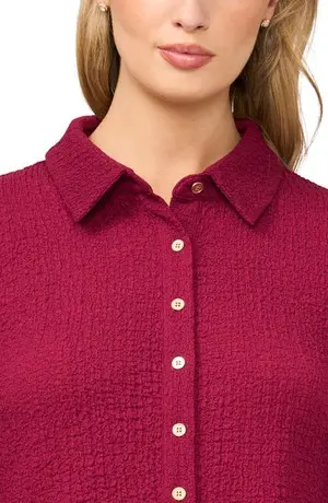 Halogen Flare Sleeve Knit Button-up Shirt - Deep Cherry