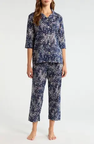 PAPINELLE Cherry Blossom Cotton Voile Pajamas - Navy