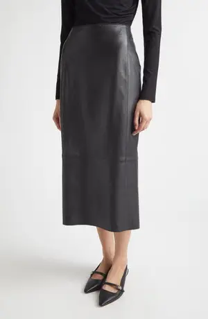 Vince Leather Midi Skirt - Black