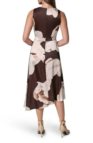 Donna Karan New York Floral Print Satin Midi Dress