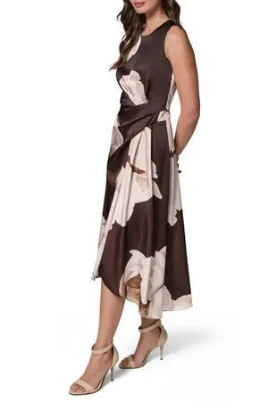 Donna Karan New York Floral Print Satin Midi Dress