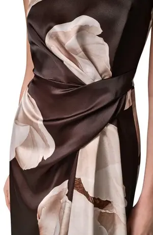 Donna Karan New York Floral Print Satin Midi Dress