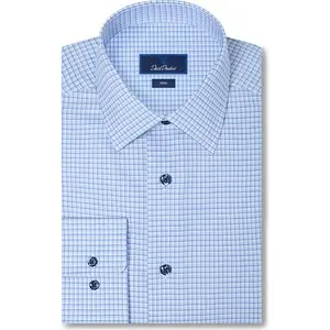 David Donahue Slim Fit Shadow Check Stretch Cotton Twill Dress Shirt - Blue