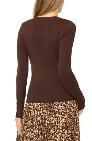 Halogen Button Cuff Rib Crewneck Sweater - Chicory Coffee