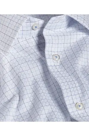 David Donahue Regular Fit Check Cotton Dobby Dress Shirt - White/blue