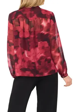 Halogen Shirred Mock Neck Button-up Shirt