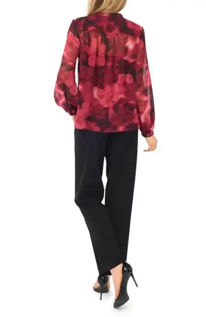 Halogen Shirred Mock Neck Button-up Shirt