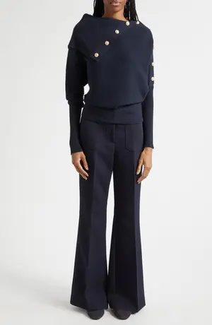 REISS Lexi Button Shawl Rib Sweater