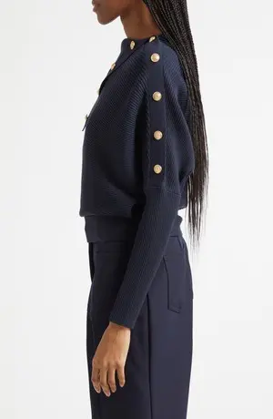 REISS Lexi Button Shawl Rib Sweater