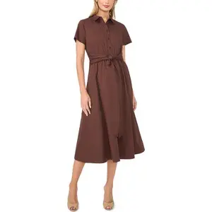 Halogen Tie Waist Cotton Shirtdress - Chicory Coffee
