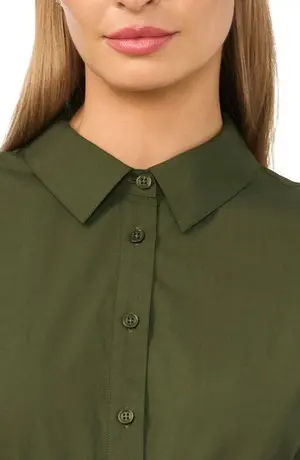 Halogen Tie Waist Cotton Shirtdress - Midnight Sage