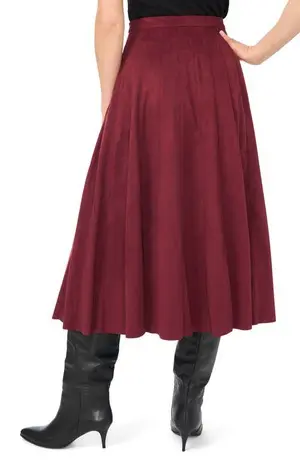 Halogen Panelled Pintuck Faux Suede Midi Skirt - Winterberry