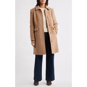 Sam Edelman Inset Waist Bouclé Coat - Camel