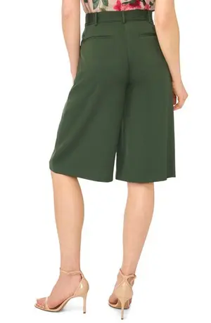 Halogen Belted Pleated Bermuda Shorts - Midnight Sage