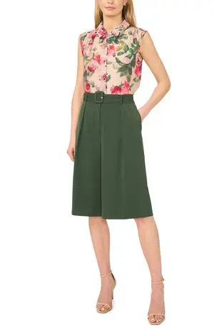 Halogen Belted Pleated Bermuda Shorts - Midnight Sage
