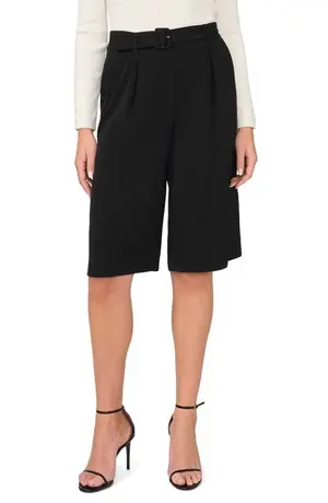 Halogen Belted Pleated Bermuda Shorts - Rich Black