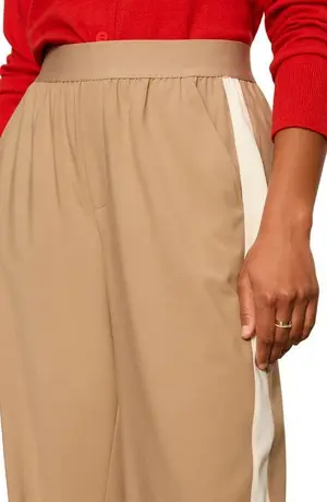 Sanctuary Wide Leg Track Pants With Racing Stripes - Almond