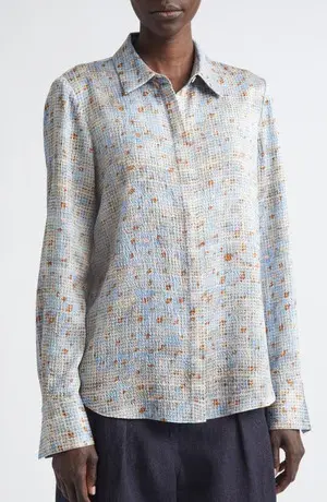 Lafayette 148 New York Scottie Stretch Silk Printed Shirt
